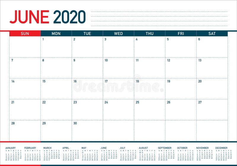 June 2020 Desk Calendar Vector Illustration Stock Vector - Illustration ...