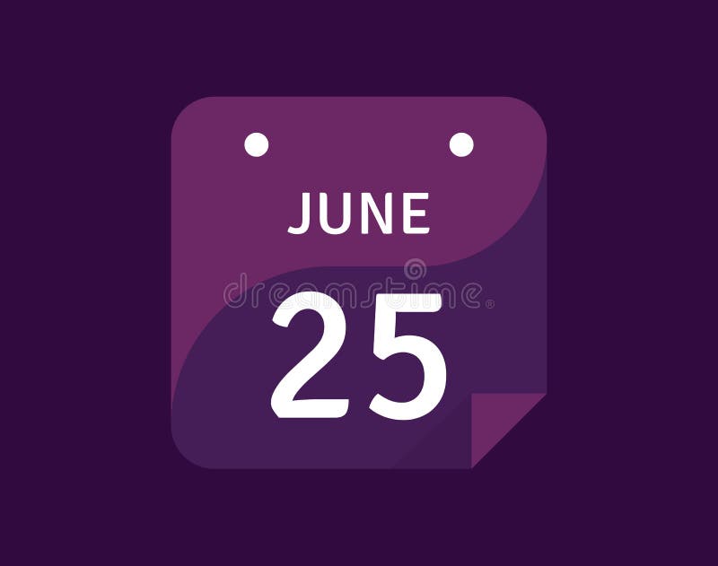 25 June, June 25 Icon Single Day Calendar Vector Illustration Stock ...