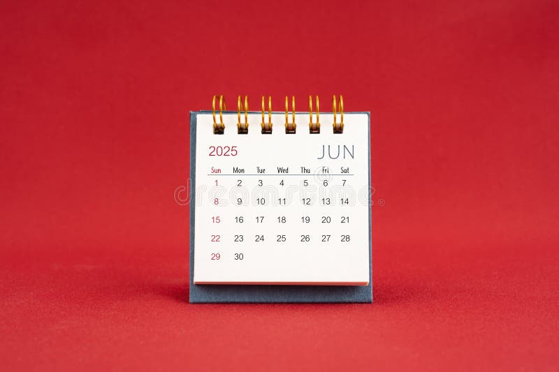 June Mini Calendar 2025 Year Red Background Stock Photos - Free ...