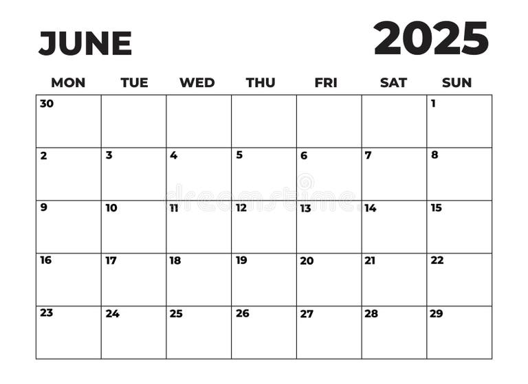 Monthly Planner June 2025, Minimalist Black and White Calendar, Monday ...