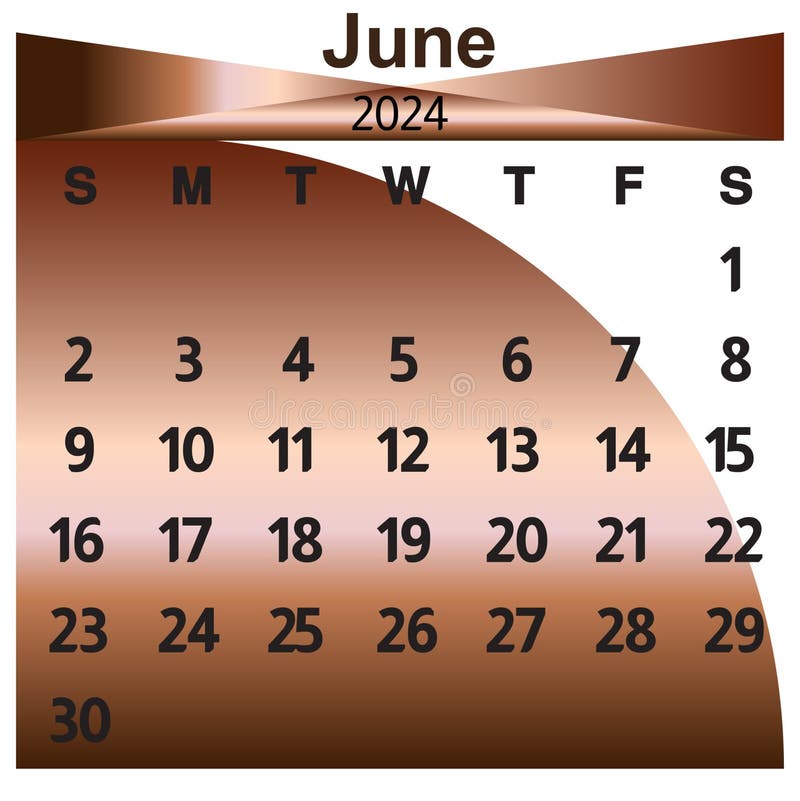 June Month 2024 Calendar in Bronze Color Stock Vector - Illustration of ...
