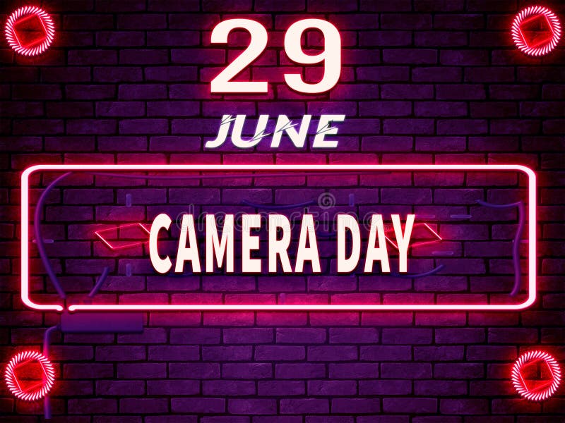 Happy Camera Day, June 29. Calendar of June Neon Text Effect, Design ...