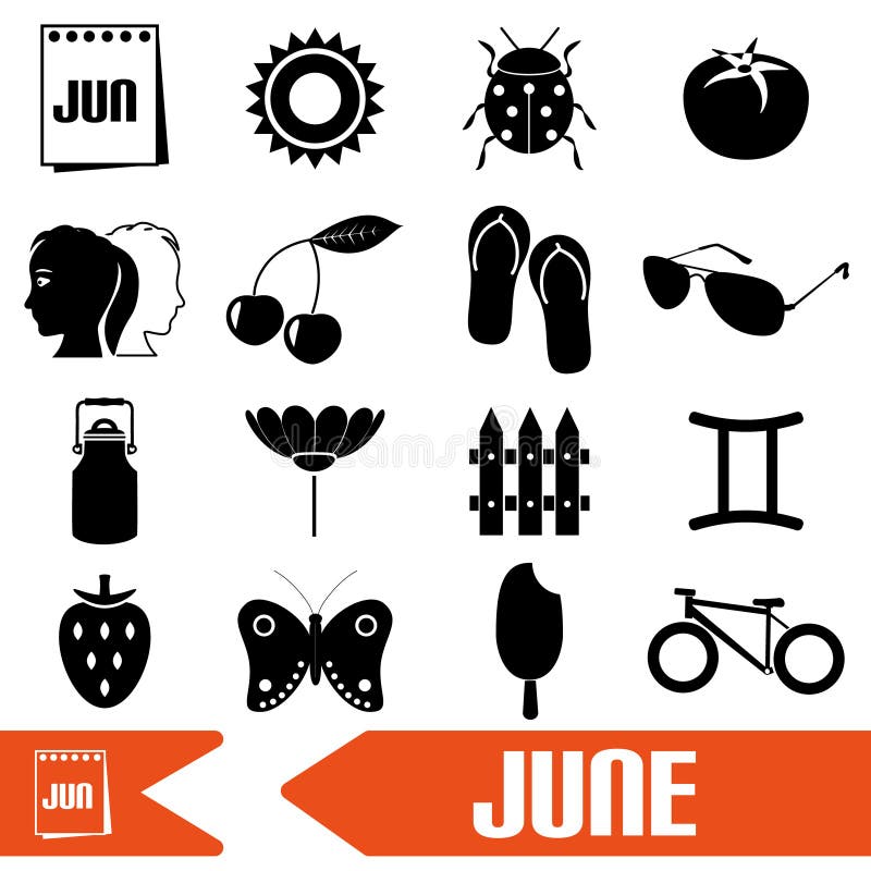 June Month Theme Set of Simple Icons Eps10 Stock Vector - Illustration ...