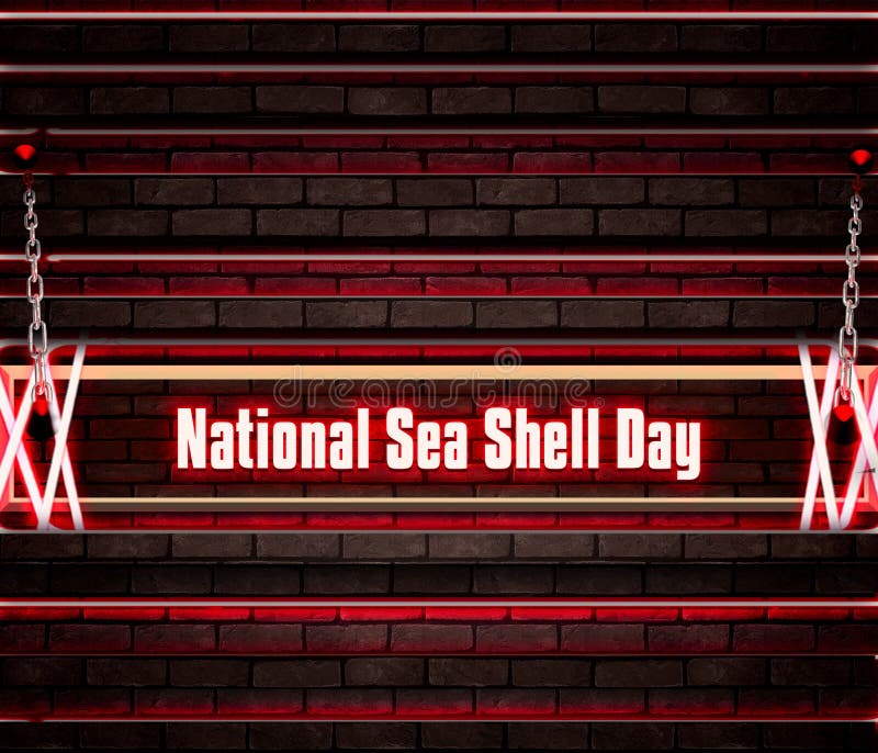 June, National Sea Shell Day, Neon Text Effect on Bricks Background ...