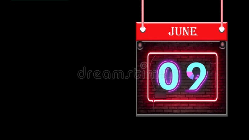 June 8 Calander, Neon Text Effect on Black Background Stock Footage ...