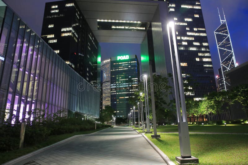 28 June 2013 Pedestrian Walkway in Park at Night, Tamar Park Editorial ...