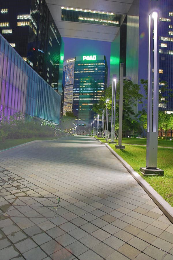 28 June 2013 Pedestrian Walkway in Park at Night, Tamar Park Editorial ...