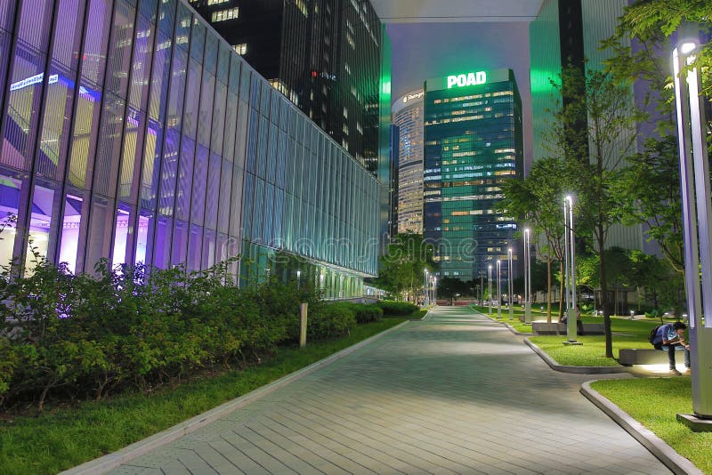 28 June 2013 Pedestrian Walkway in Park at Night, Tamar Park Editorial ...