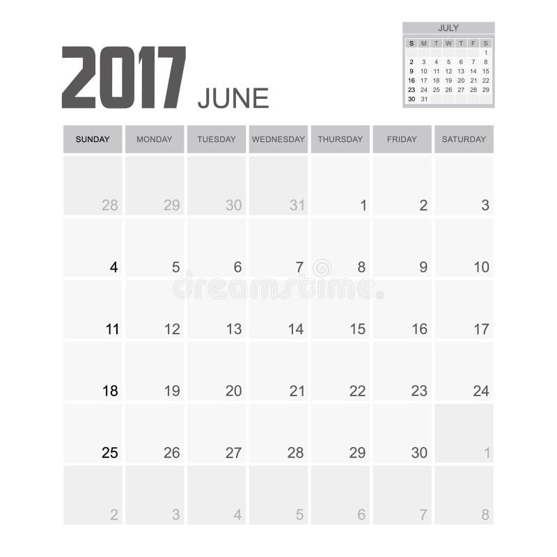 2017 JUNE Calendar Planner Design. Stock Vector - Illustration of ...