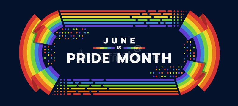 June is Pride Month, Text in Frame with Abstract Modern Curve Rainbow ...