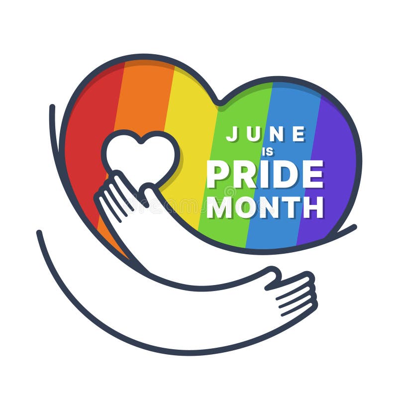 June is Pride Month - Text on Rainbow Heart Pride Sign with Line Hands ... June is Pride Month - Text on Rainbow Heart Pride Sign with Line Hands ...