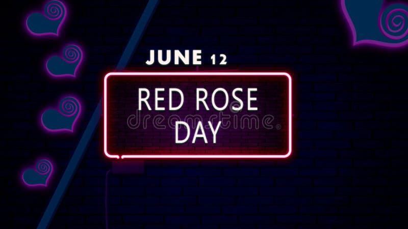 12 June, Red Rose Day, Neon Text Effect on Bricks Background Stock ...