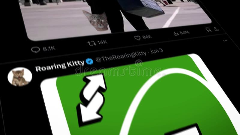 JUNE 11, 2024: Scrolling Roaring Kitty, X App, Profile Page on an ...