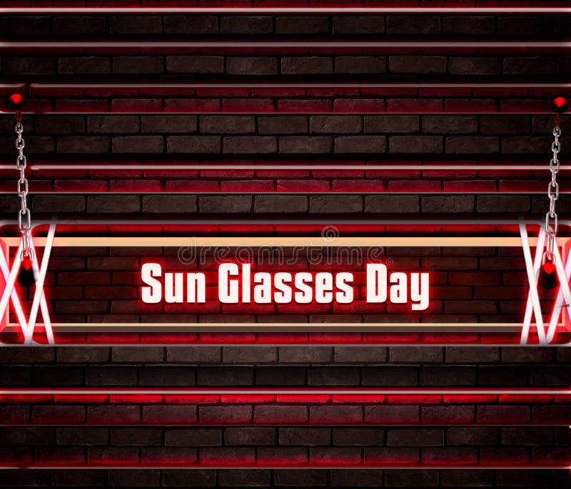June, Sun Glasses Day, Neon Text Effect on Bricks Background Stock ...