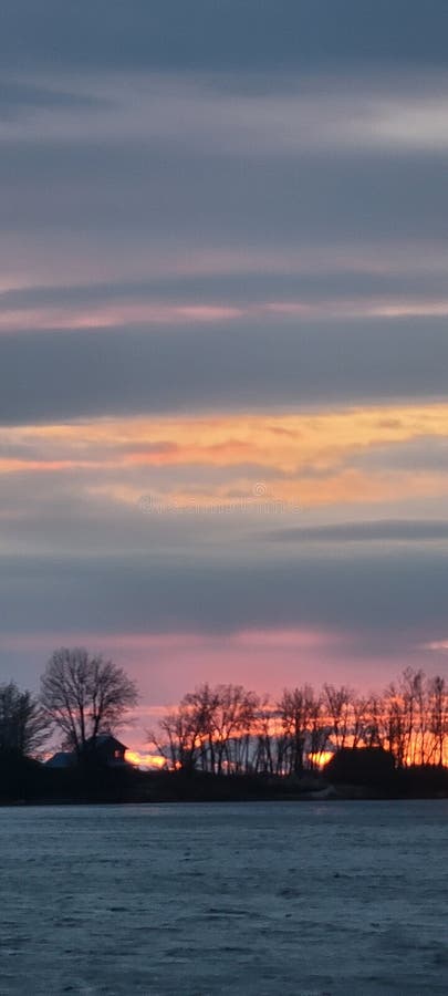 June Sunset Over Sandy Pond NY Stock Image - Image of wall, screenshot ...