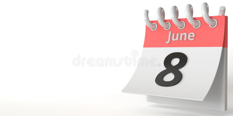 June 8 on a Tear-off Calendar, 3d Rendering Stock Illustration ...
