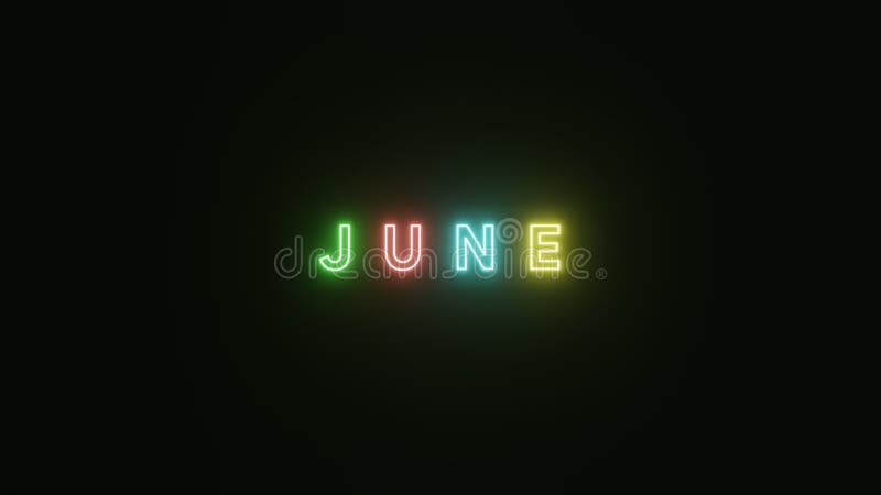 June Text Neon Light Colorful on Brick Wall Texture . 3d Illustration ...