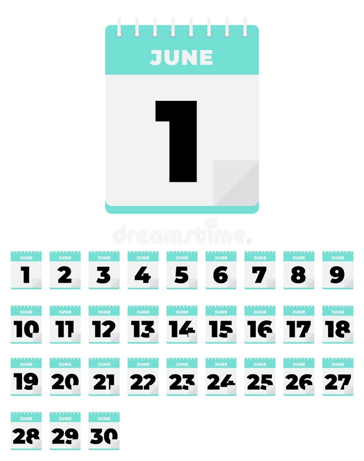 June. Vector Flat daily Calendar Set Stock Vector - Illustration of ...