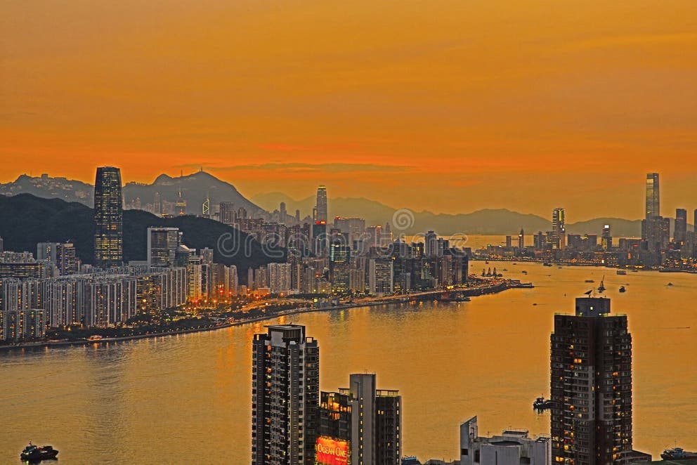 19 June 2013 Victoria Harbor Sunset , View at Devil Peak, Hk Editorial ...
