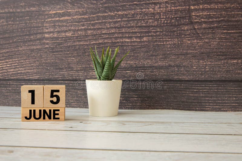 15 June Wooden Calendar with Customizable Space for Text or Ideas Stock ...