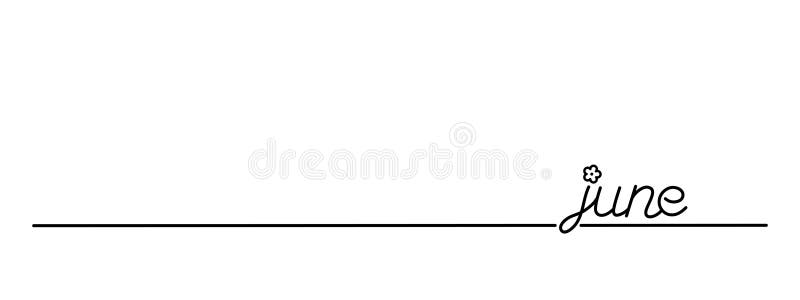 June Word Continuous Line Drawing, Black Line Vector Illustration ...