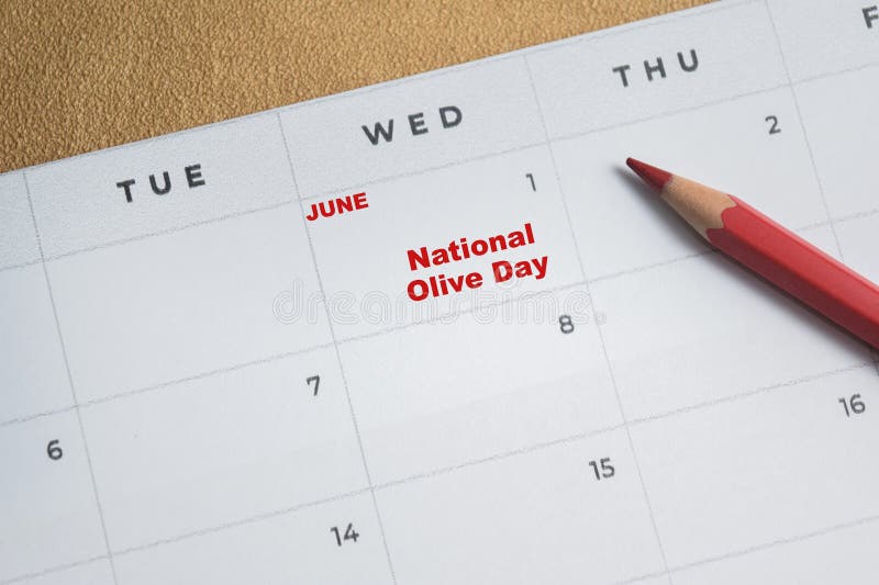 June 1. Writing Text National Olive Day on Calendar Date. Save the Date ...