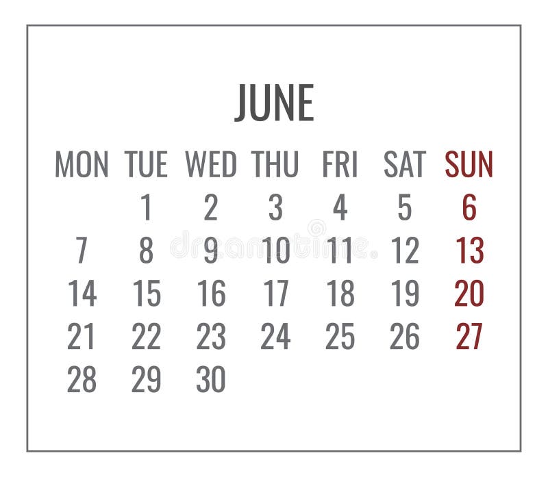 June Year 2021 Monthly Minimalist White Calendar Stock Vector ...