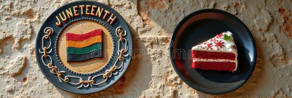 Juneteenth Celebration Plate with Flag and Slice of Red Velvet Cake on ...