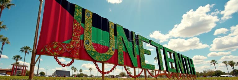 Juneteenth Celebration Sign with Vibrant African Patterns in Sunny Park ...
