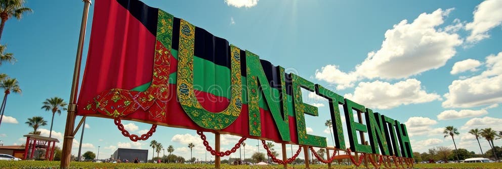 Juneteenth Celebration Sign with Vibrant African Patterns in Sunny Park ...