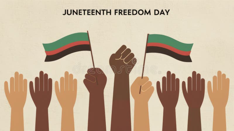 Juneteenth Day of Freedom: Diverse Hands Raising Flags with Copy-Space ...