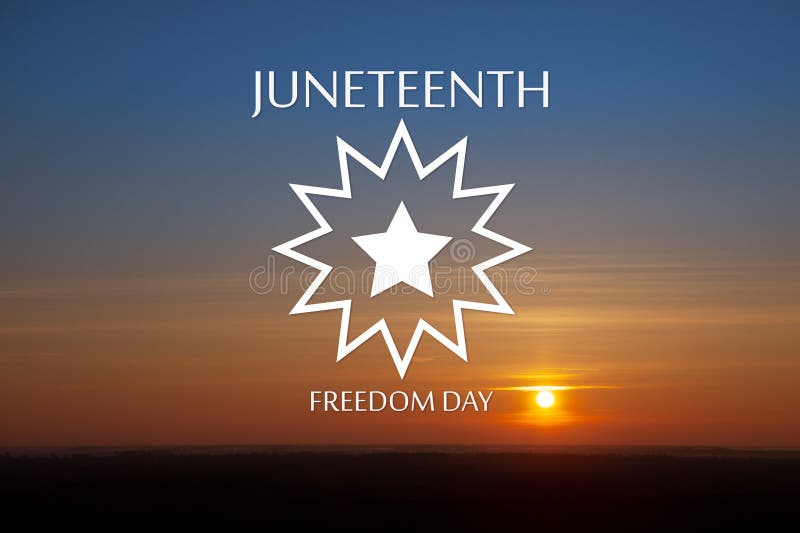 Juneteenth Flag Symbol with Text on Background of Sunrise or Sunset ...