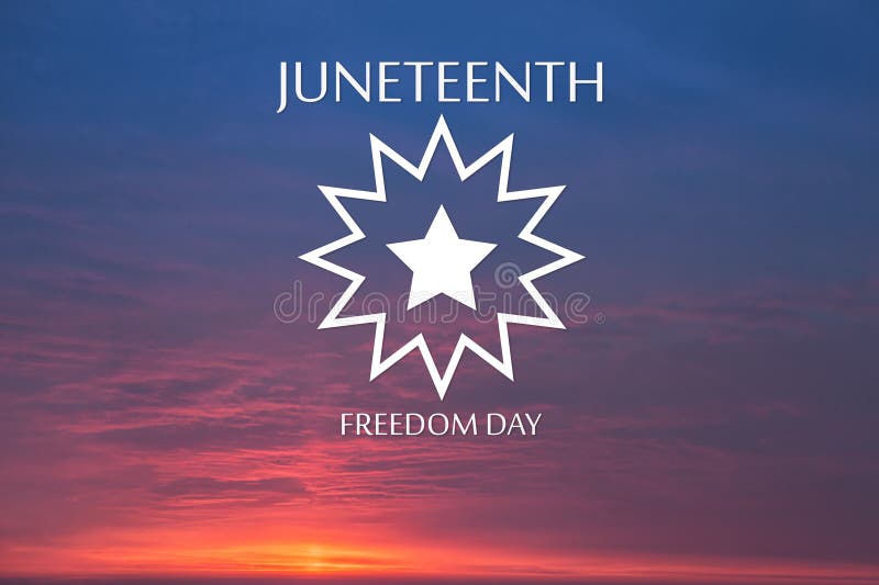 Juneteenth Flag Symbol with Text on Background of Sunrise or Sunset ...