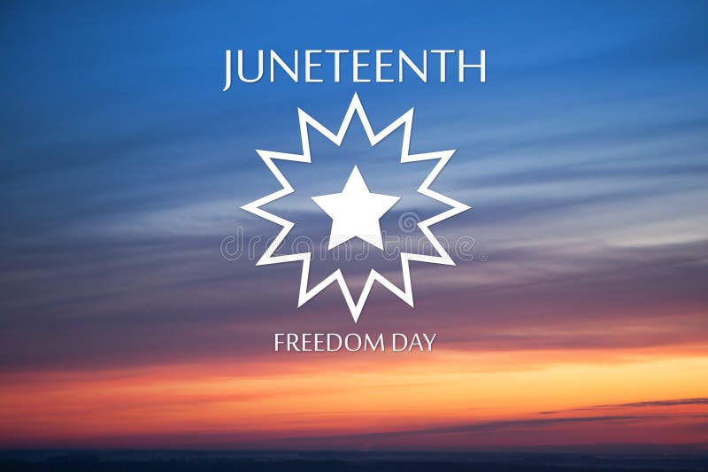 Juneteenth Flag Symbol with Text on Background of Sunrise or Sunset ...