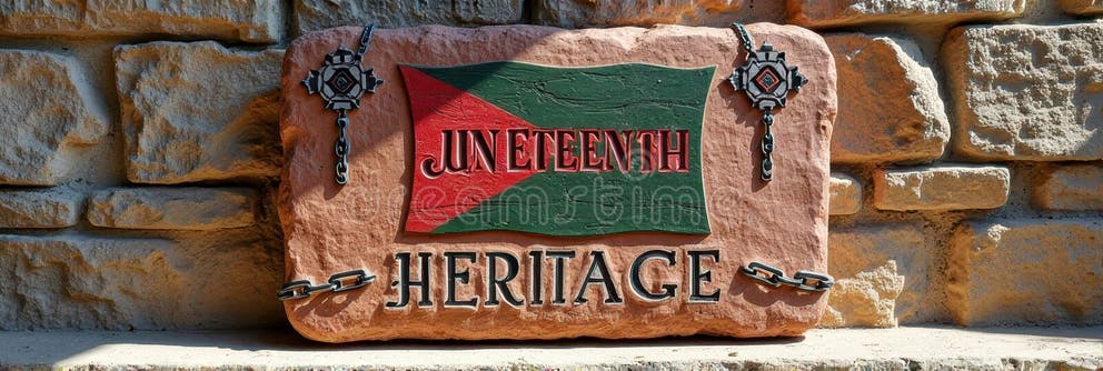 Juneteenth Heritage Stone Plaque with Decorative Chains on Brick Wall ...