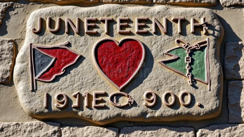 Juneteenth Historical Plaque with Heart and Flags on Textured Stone ...