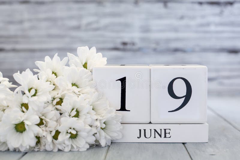 Juneteenth June 19th Calendar Blocks with White Daisies Stock Photo ...