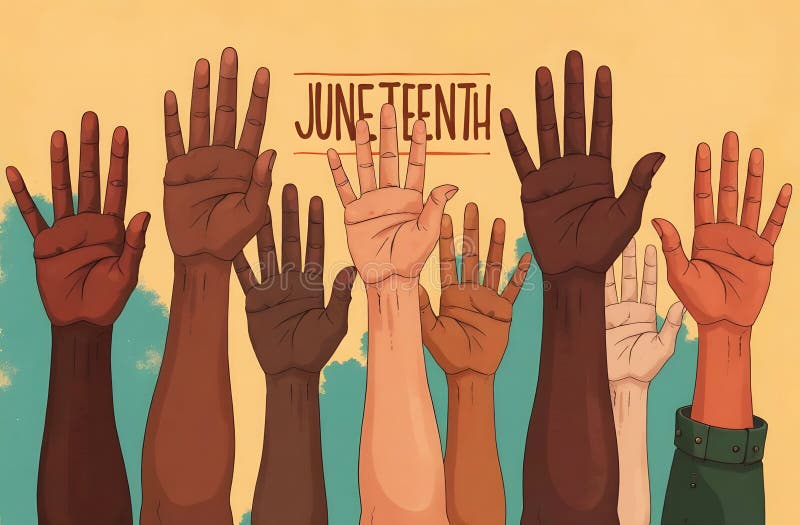 Juneteenth Raised Hands Graphic, Text Included Stock Illustration ...