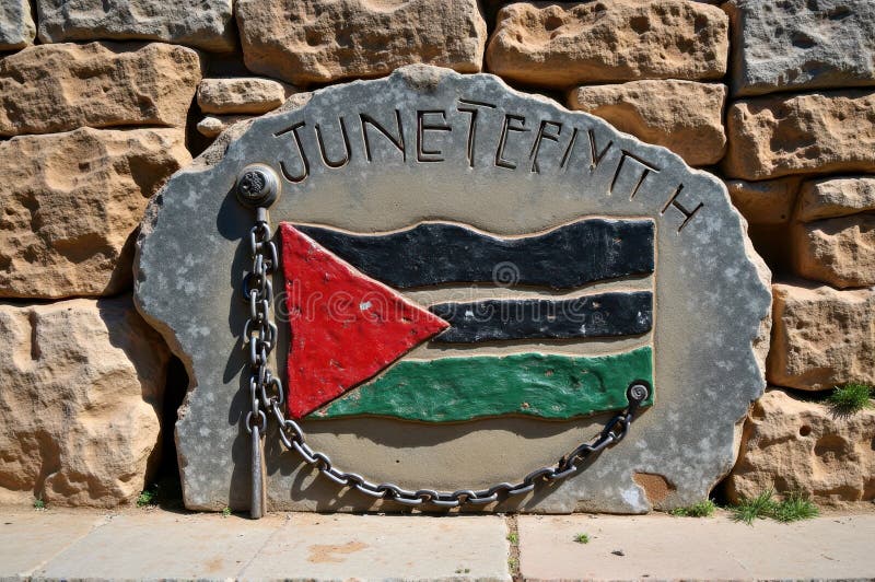 Juneteenth Stone Art with Pan-african Flag Design Against Brick Wall ...