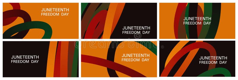 Juneteenth Wavy Geometric Horizontal Banners Set Vector Illustration ...