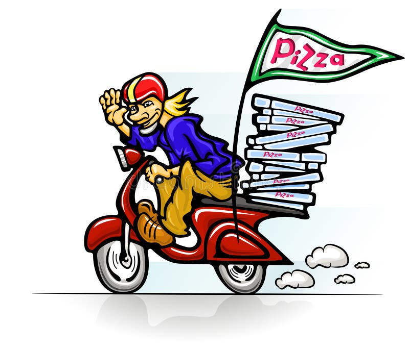 Junge Liefert Pizza Mit Roller Vektor Abbildung - Illustration von ...