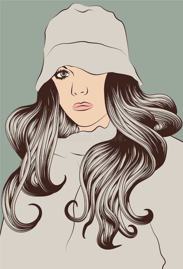 Junge Frau Mit Dem Langem Haar Und Hut Vektor Abbildung - Illustration ... Junge Frau Mit Dem Langem Haar Und Hut Vektor Abbildung - Illustration ...