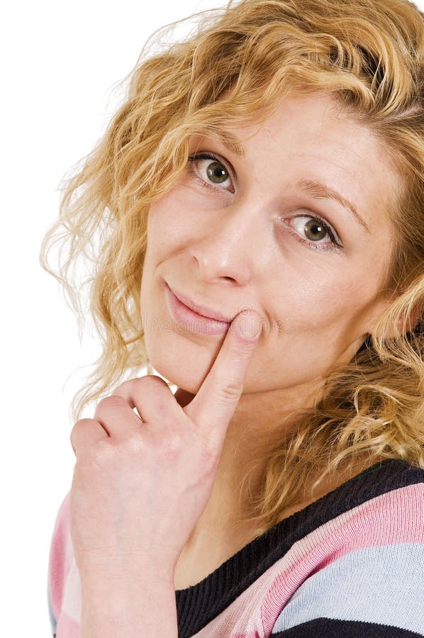 Nachdenkliches Sehen Auf Weißem Hintergrund Stockfoto - Bild von ...