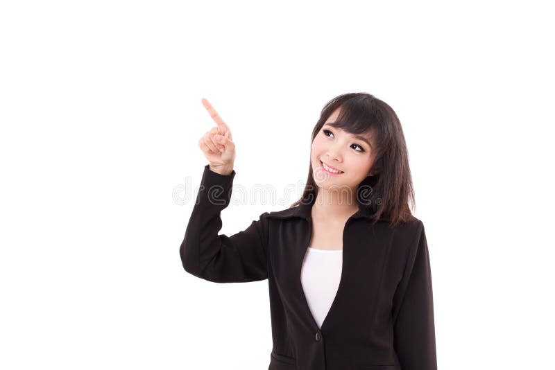 Frauen Zeigen Ihr Zwei Zeigefinger Auf Die Wange Stockfoto - Bild von ...