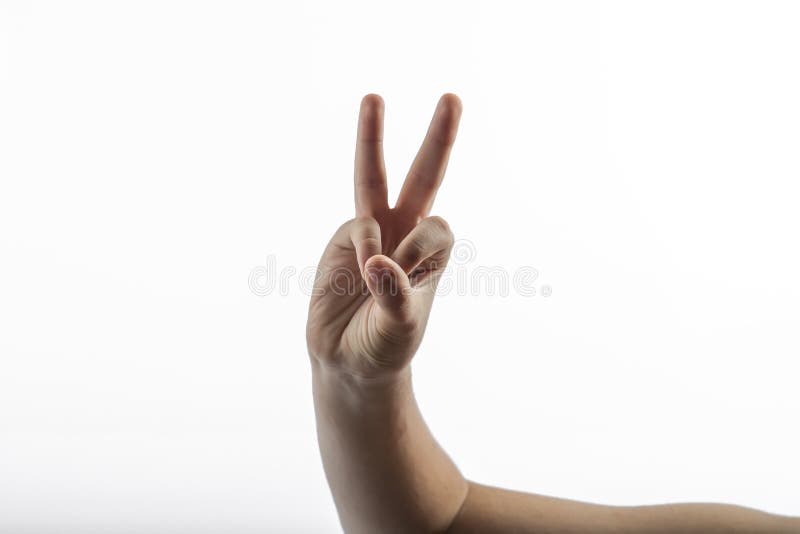 Junge Hand Machen Die Geste Mit 2 Fingern Stockfoto - Bild von zeichen ...