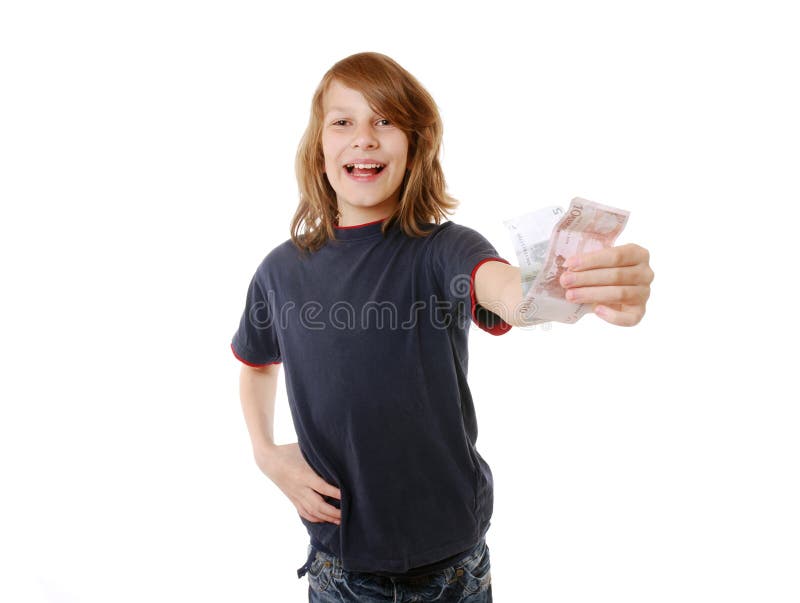 Junge mit Geld stockbild. Bild von kind, finanziell, einkommen - 19648311