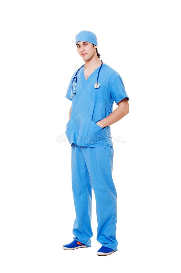 Junger Doktor in Der Blauen Uniform Stockfoto - Bild von mode ...