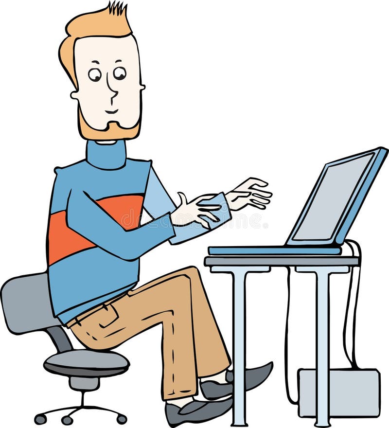 Junger Mann, Der an Einem Computer Arbeitet Stock Abbildung ...