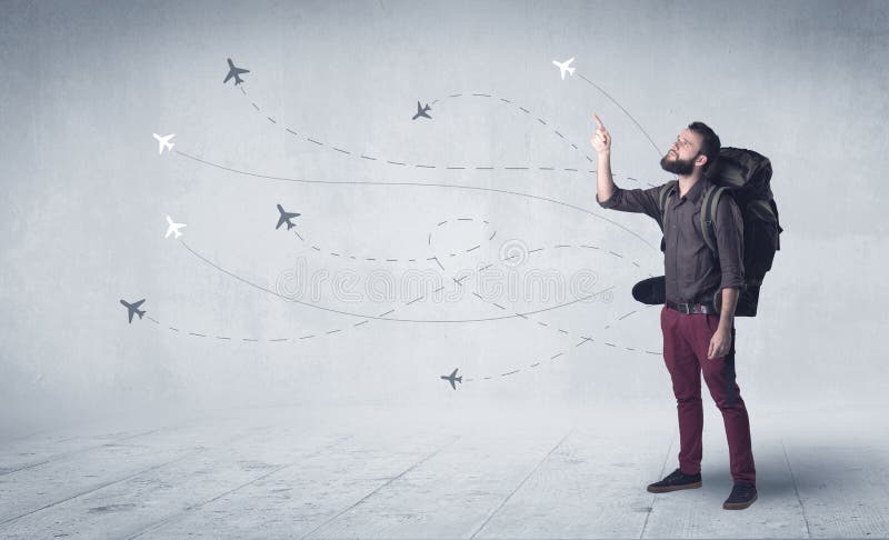 Junger Mann Mit Einem Rucksack Stockbild - Bild von wanderung, flugzeug ...