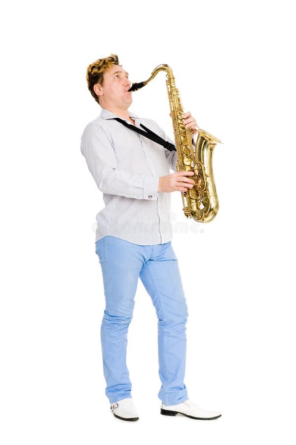 Junger Saxophonist Spielt Das Saxophon Stockbild - Bild von musikalisch ...